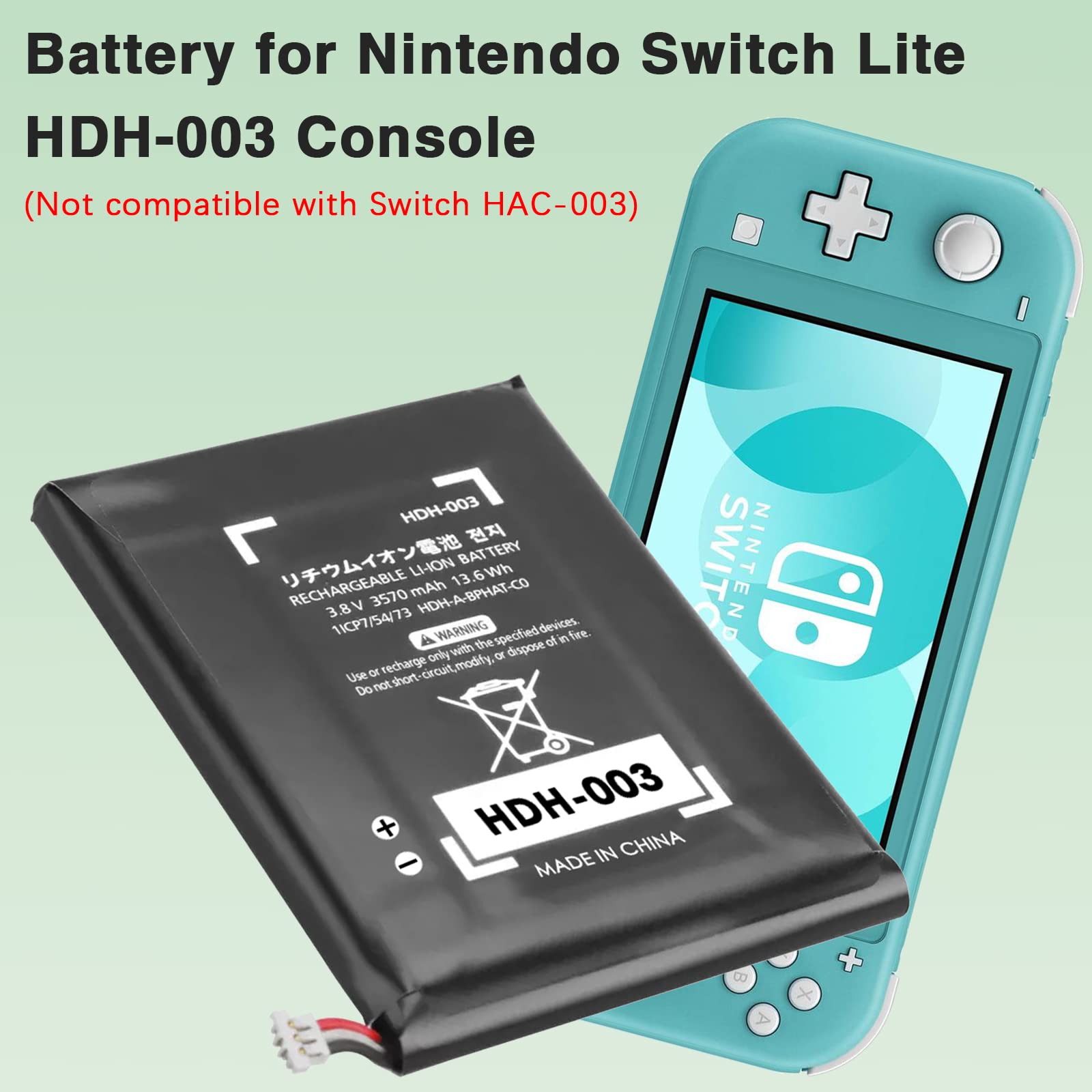 Pickle Power Switch Lite Battery, HDH-003 Battery Replacement for Switch Lite HDH-001 Game Console with Tool Set