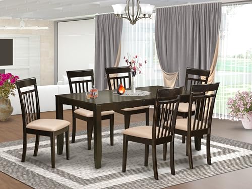 East West Furniture LYCA7-CAP-C Lynfield 7 Piece Room Set Consist of a Rectangle Wooden Table with Butterfly Leaf and 6 Linen Fabric Kitchen Dining Chairs, 36x66 Inch, Cappuccino