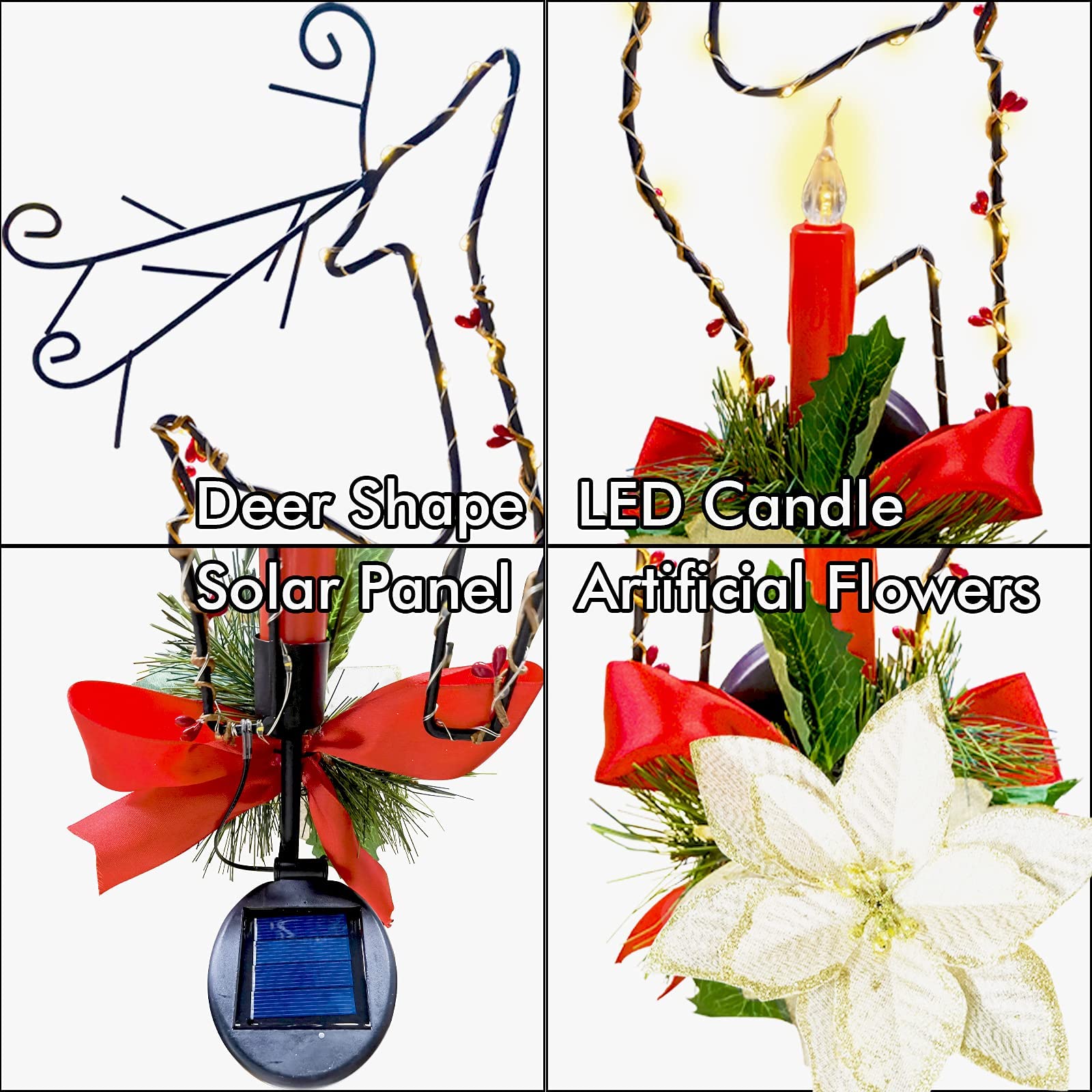 OBABA 2 Pack Solar Christmas Yard Stake Lights,Outdoor Decor Garden Metal Reindeer 33" Stakes LED Candle Light,Holiday Ornament for Home Lawn Pathway Walkway Driveway Winter Decoration