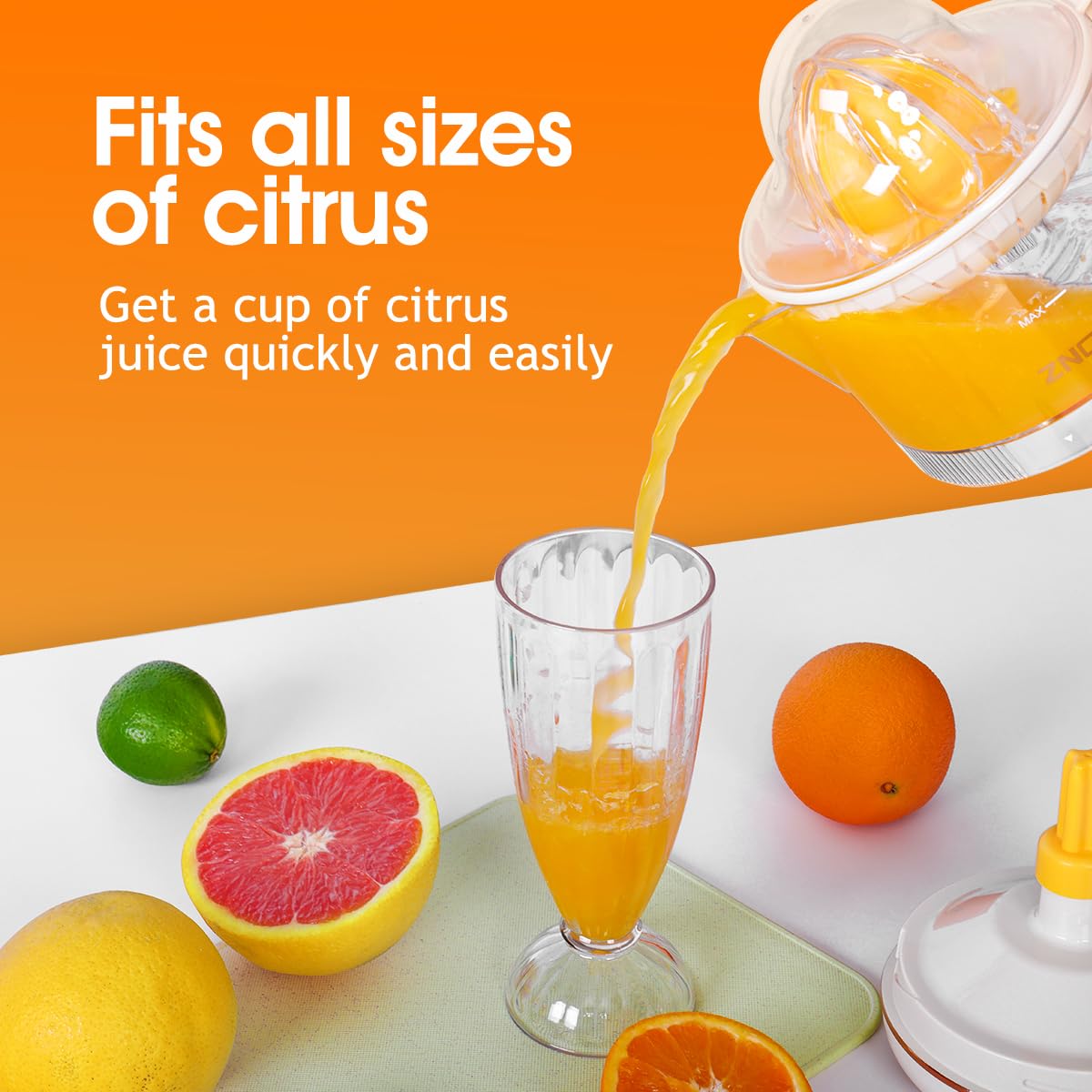 Electric Citrus Juicer, ZNOOAV Volume Pulp Control Citrus Juicer Extractor BPA-Free Easy Clean Compact Juicer for Oranges, Lemons, Limes, Grapefruit