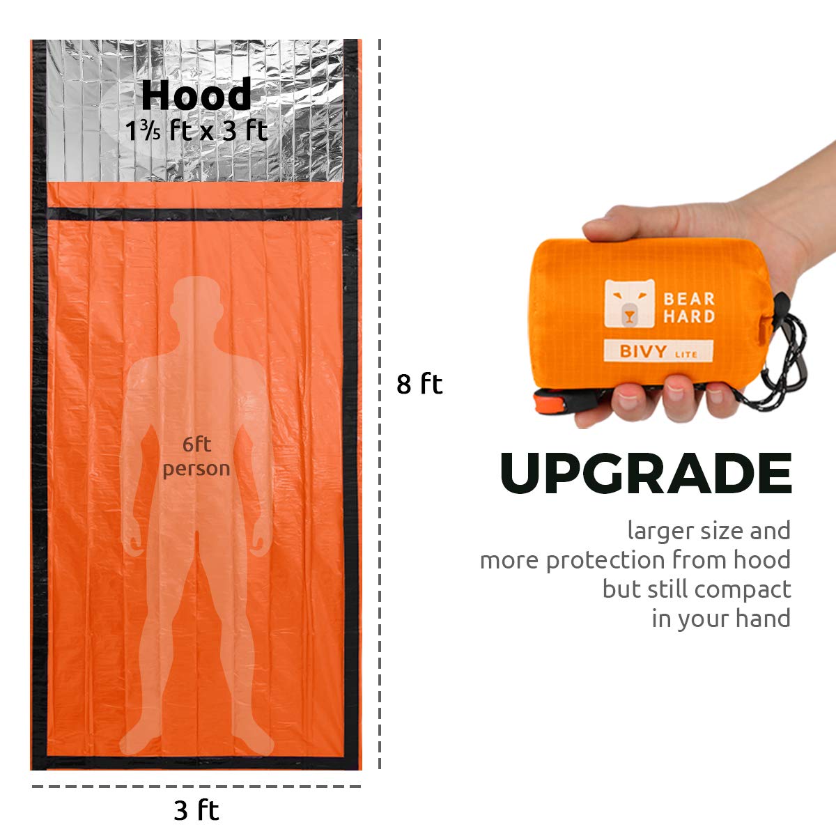 Bearhard Emergency Sleeping Bag Bivy Sack with Paracord, Ultralight Waterproof Thermal Survival Bivvy Bag Survival Shelter Emergency Blanket for Camping, Hiking, Backpacking