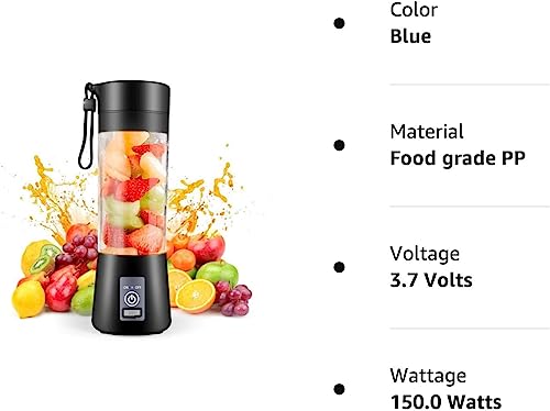 Portable Blender, Personal Blender for Shakes and Smoothies, Personal Size Blenders with USB Rechargeable Mini Fruit Juice Mixer, Mini Juicer Smoothie Blender Bottles Travel 380ML, Blue