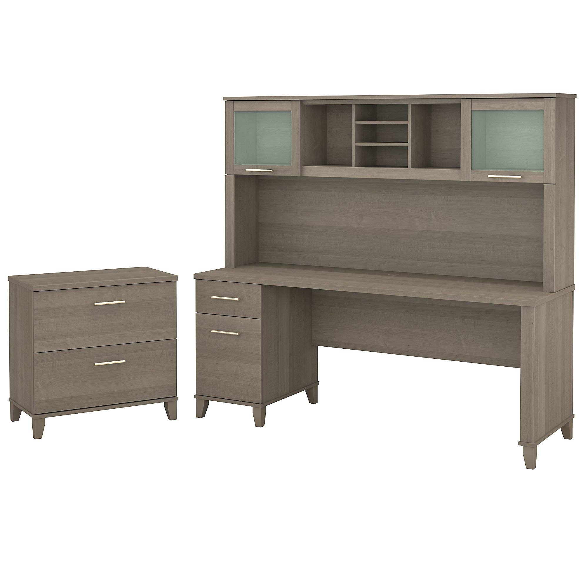 Bush Furniture Somerset Office Desk with Hutch and Lateral File Cabinet, 72W, Ash Gray