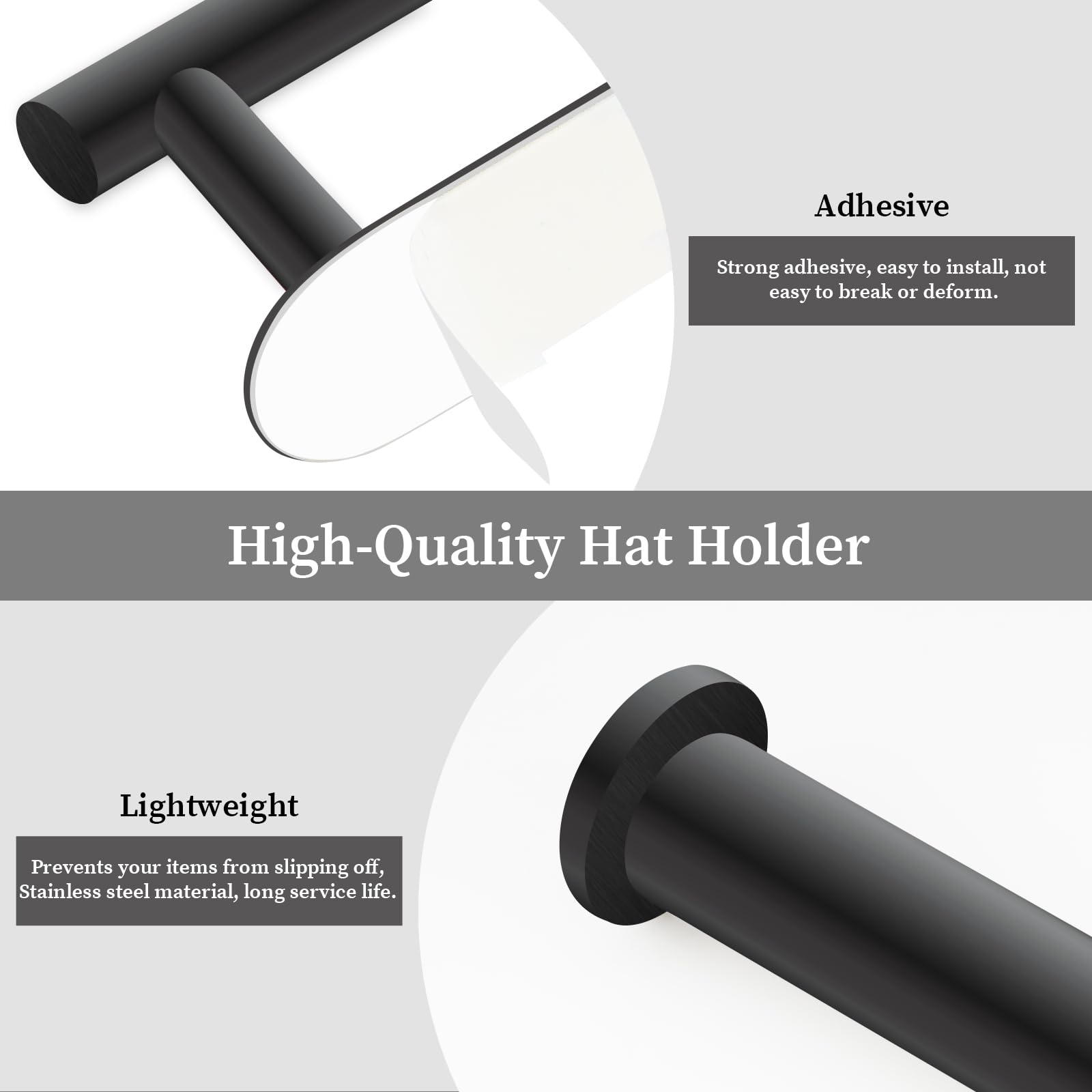 Eiito Stainless Steel Hat Organizer 3Pack Hat Racks for Baseball Caps, Adhesive Hat Hooks for Wall,RV Organization and Storage Cap Hanger(Black)