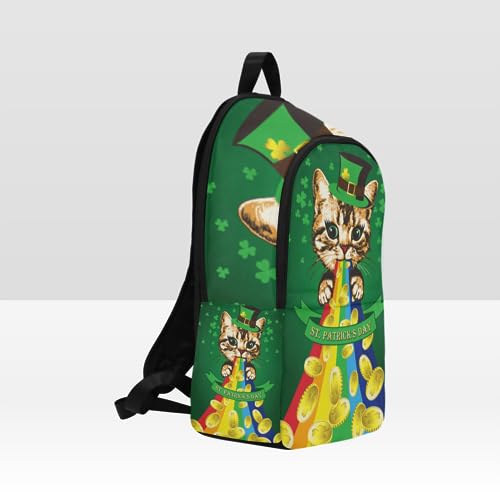 Deargifts St Patricks Day Cat Backpack for Girls Boys Kids Custom Personalized School Backpack Book Bag