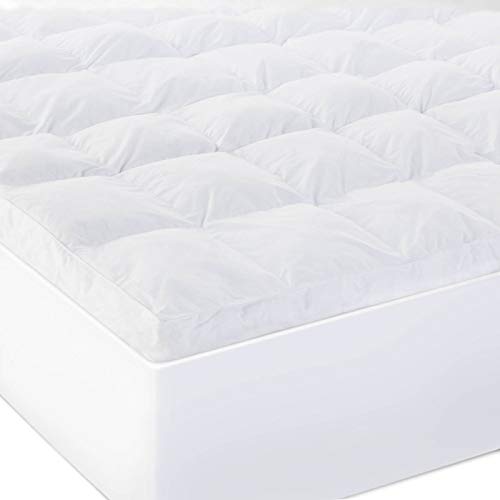 MALOUF Plush Down Alternative Fiber Bed Mattress Topper with Pure Cotton Cover - King, White
