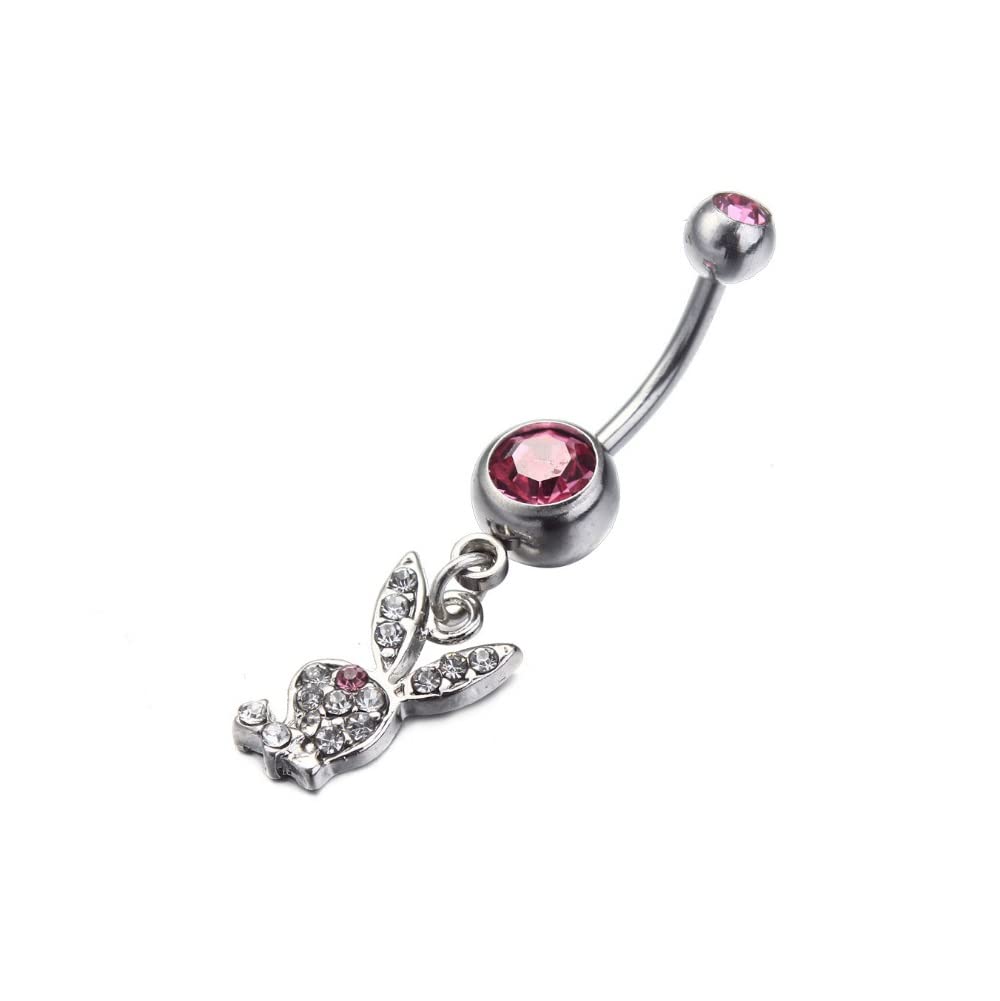 Bunny Belly Button Nail Multi Rhinestone Paved 316L Surgical Steel Playboi Rabbit Dangle Navel Ring Barbell Body Piercing Jewelry For Adults