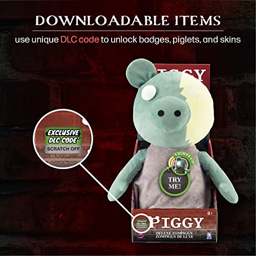 PIGGY ZomPiggy Plush Stuffed Animal Toy with Light Up Eye and Sounds, 13"