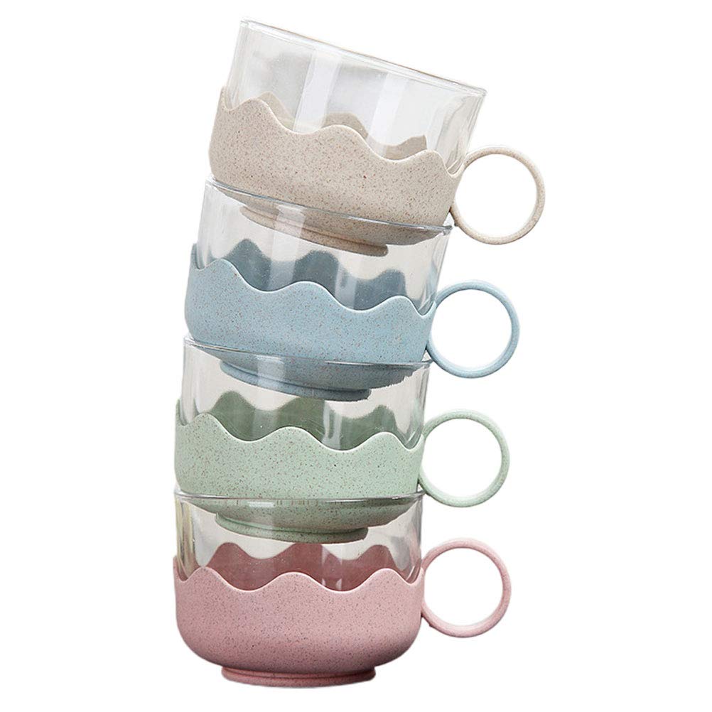 Clear Coffee Mug 4pcs Unbreakable Drinking Cups Glasses Wheat Straw Fiber Reusable Cups Mug Tumbler for Coffee Tea Water Milk Beverage(Random Colors)