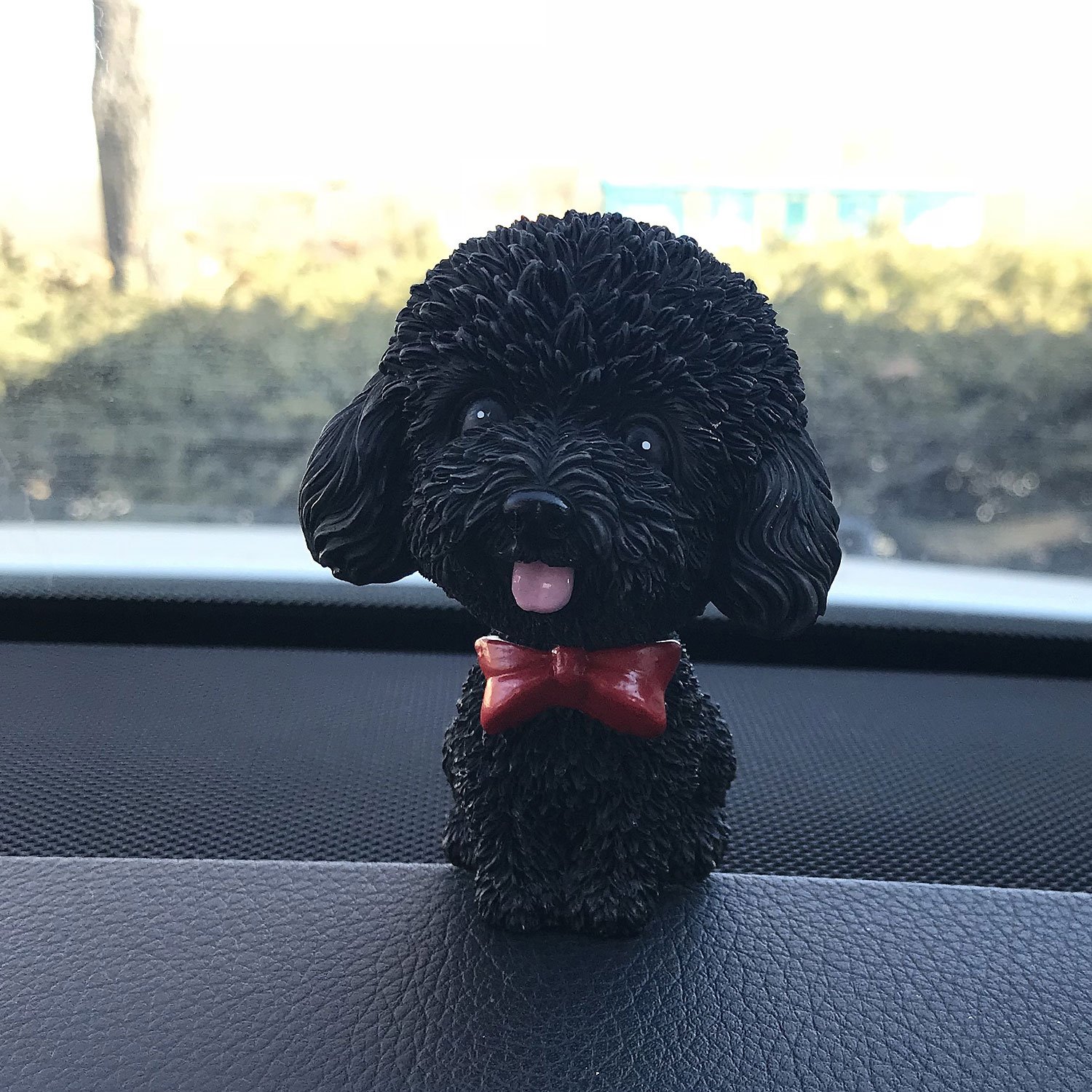 IBWell Mini Bobbing-Head Dog for Car Dash Board Decor,Dashboard Doggy Puppy Teddy Toy with Adhesive Tab（Poodle） (Black)