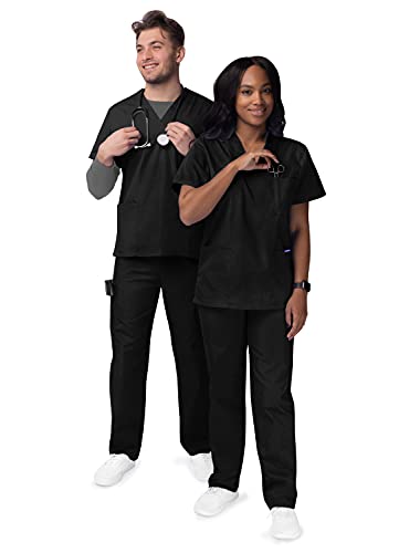 Sivvan Unisex Scrubs - Classic V-Neck Top & Drawstring Pants Scrub Set - S8400 - Black - M