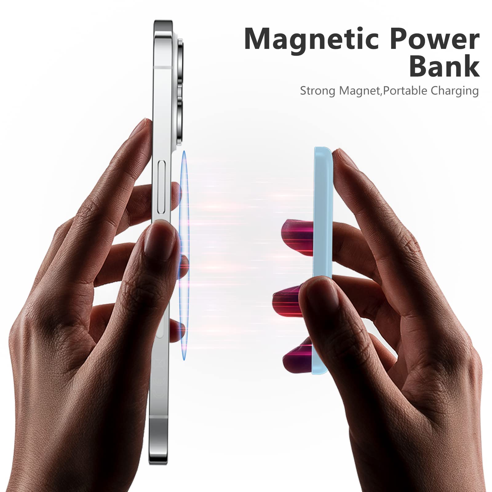 BENKS Magnetic Wireless Power Bank Compatible with Magsafe, 5000 mAh Wireless Portable Charger for iPhone 14, iPhone 13, iPhone 12 Series, Ultra-Thin Mag-Safe Battery Pack with USB-C Cable, Black