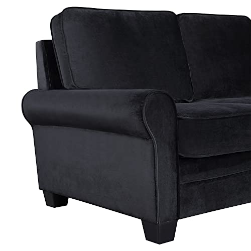OMNIOF Modern Velvety Upholstered Sofa Couch with Scrolled Arm for Surviving Room Space, Reversible Sectioned Sofa (Color : Preto)