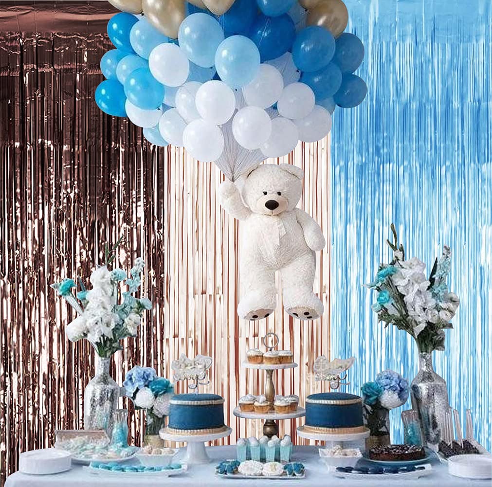 Teddy Bear Theme Baby Shower Decorations Teddy Bear Theme Birthday Party Decorations Teddy Bear Party Backdrop Blue Tan Brown Foil Curtains