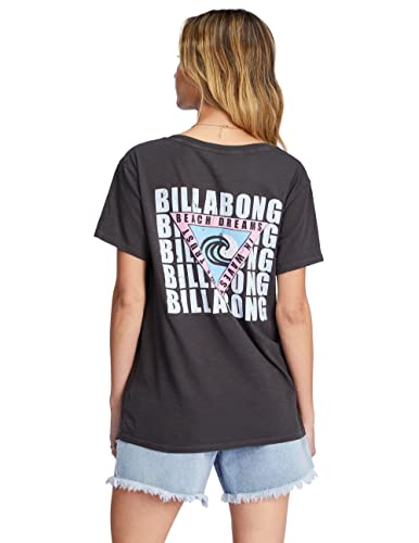 Billabong Women's Premium Short Sleeve Logo Graphic Tee, Off Black Framed Wave, Small