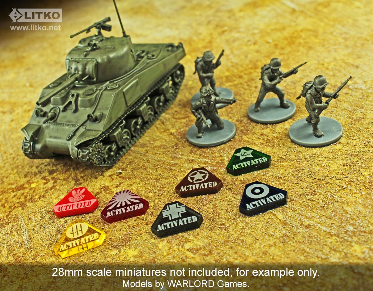 LITKO World War Two Miniature Wargames National Faction Activated Token Game Pieces Compatible with Bolt Action (Brown (United States))