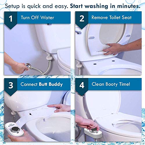 BUTT BUDDY - Bidet Toilet Seat Attachment & Fresh Water Sprayer (Easy to Install, Universal Fit, No Plumbing or Electricity Required | Self-Cleaning Nozzle, Adjustable Pressure Control, USA Stock)