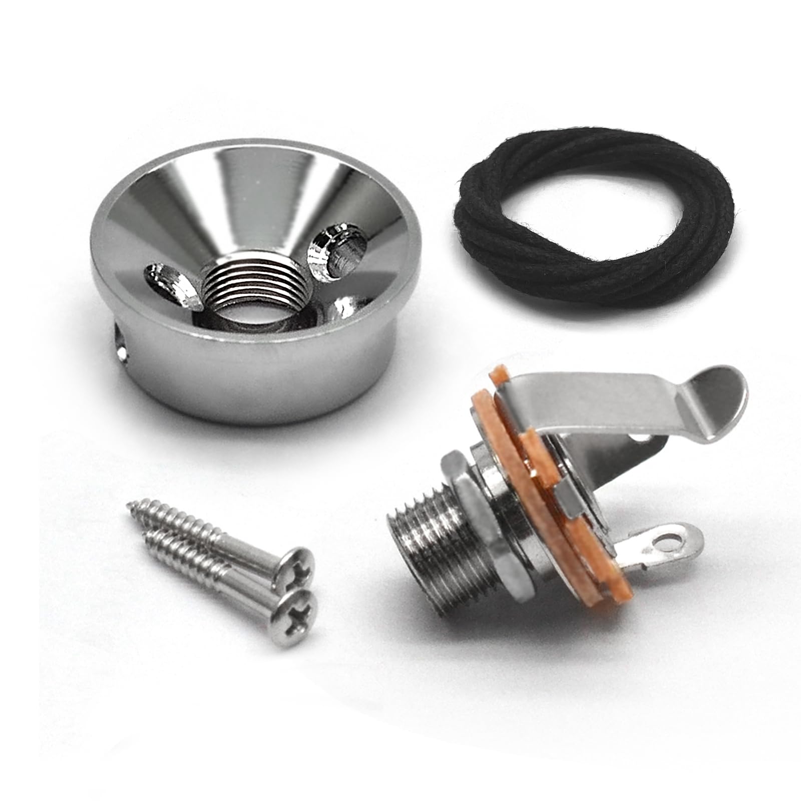SAPHUE Electric Guitar Chrome Socket Jack Plate Holder for 6.35mm Plug Electrosocket Recessed jack Guitar Parts（Delivery of 3.3FT electric guitar cable）