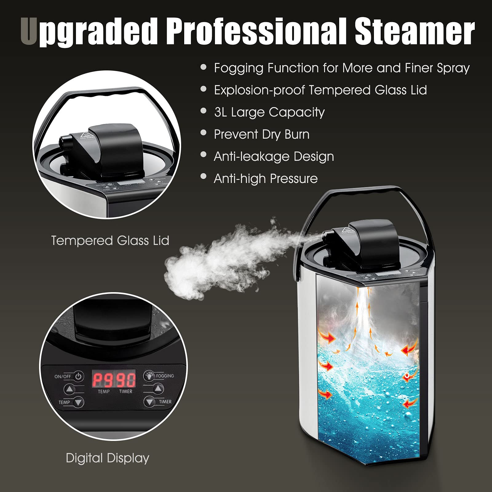 COSTWAY Portable Steam Sauna, Remote Control, 3L Steamer, Foldable Sauna Spa with 9 Temperature and 90 Mins Timer, Atomization, Personal Sauna Hat Tent for Detox Relaxation (Grey)