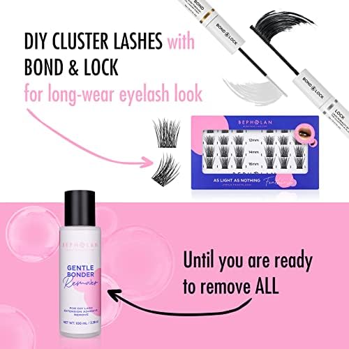 BEPHOLAN Cluster Lash Glue Remover 100ml, DIY Eyelash Extension Remover, Bond & Seal Adhesive Professional & Self Use, for Sensitive Eyes, Eye Makeup & Mascara Remover
