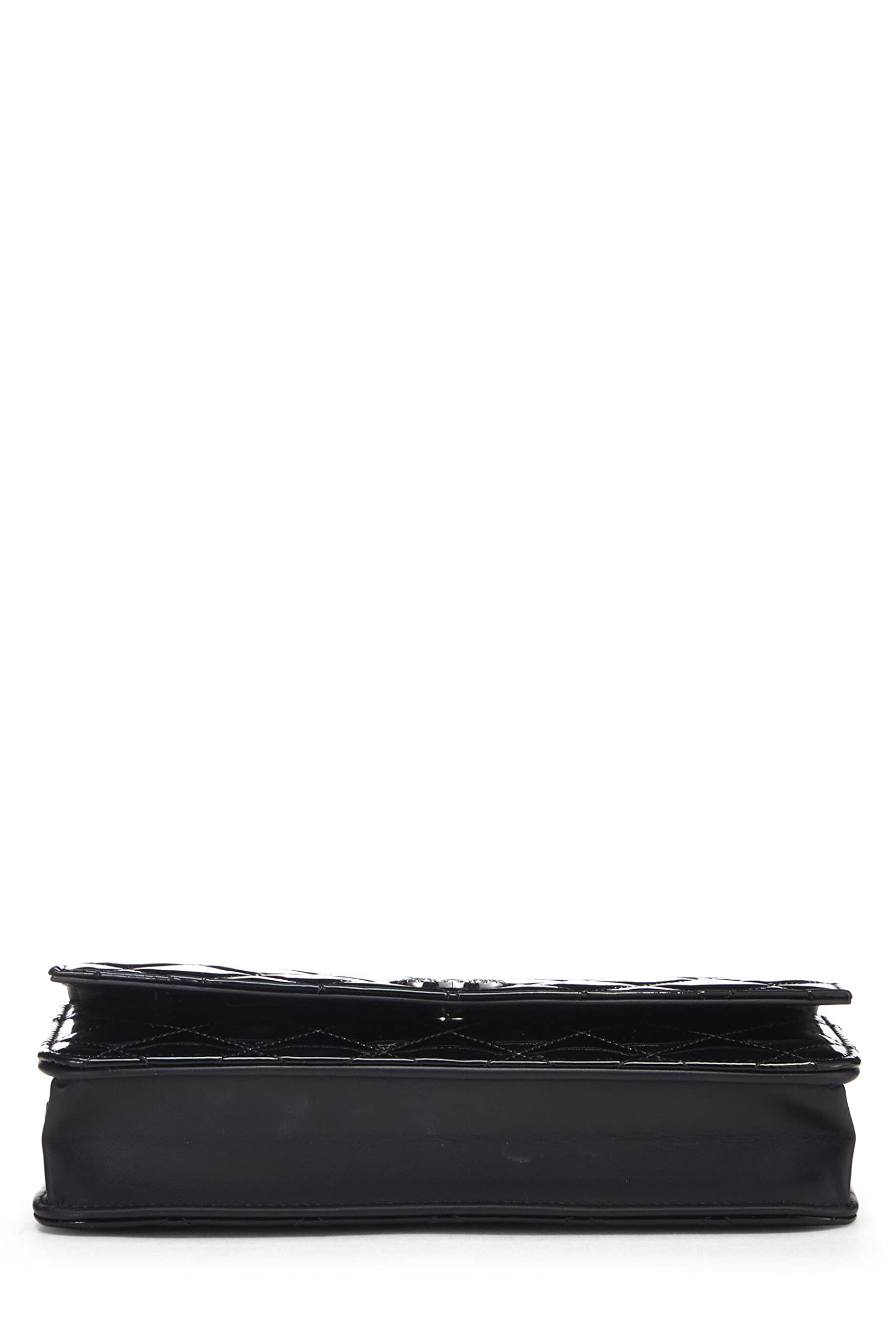 Chanel, Pre-Loved Black Quilted Patent Leather Brilliant Wallet on Chain (WOC), Black