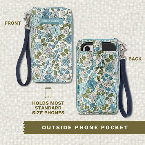 Bella Taylor Cell Phone Wristlet Wallet for Women with Smartphone Pocket and RFID Protection, Delicate Floral Blue