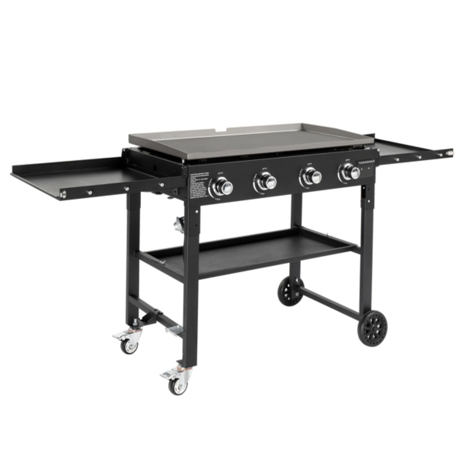 Commercial Griddle on Cart, 36" Heavy Duty Manual Flat Top Griddle, Outdoor Cooking Station with Side Shelves, Steel Natural Gas Griddle, 4-Burners Restaurant Portable Grill