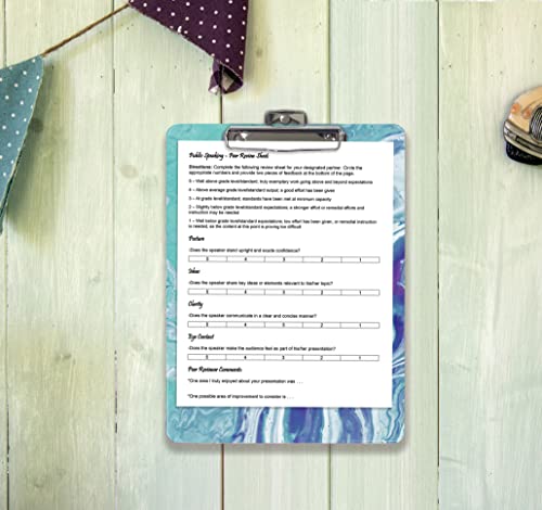 Fashion Clipboard, Abstract Art Design, Standard A4 Letter Size, 12.5" x 9", Wooden Clipboard, Low Profile Clip with Retractable Hanging Tab, Decorative Clipboard, by Better Office Products (Aqua)