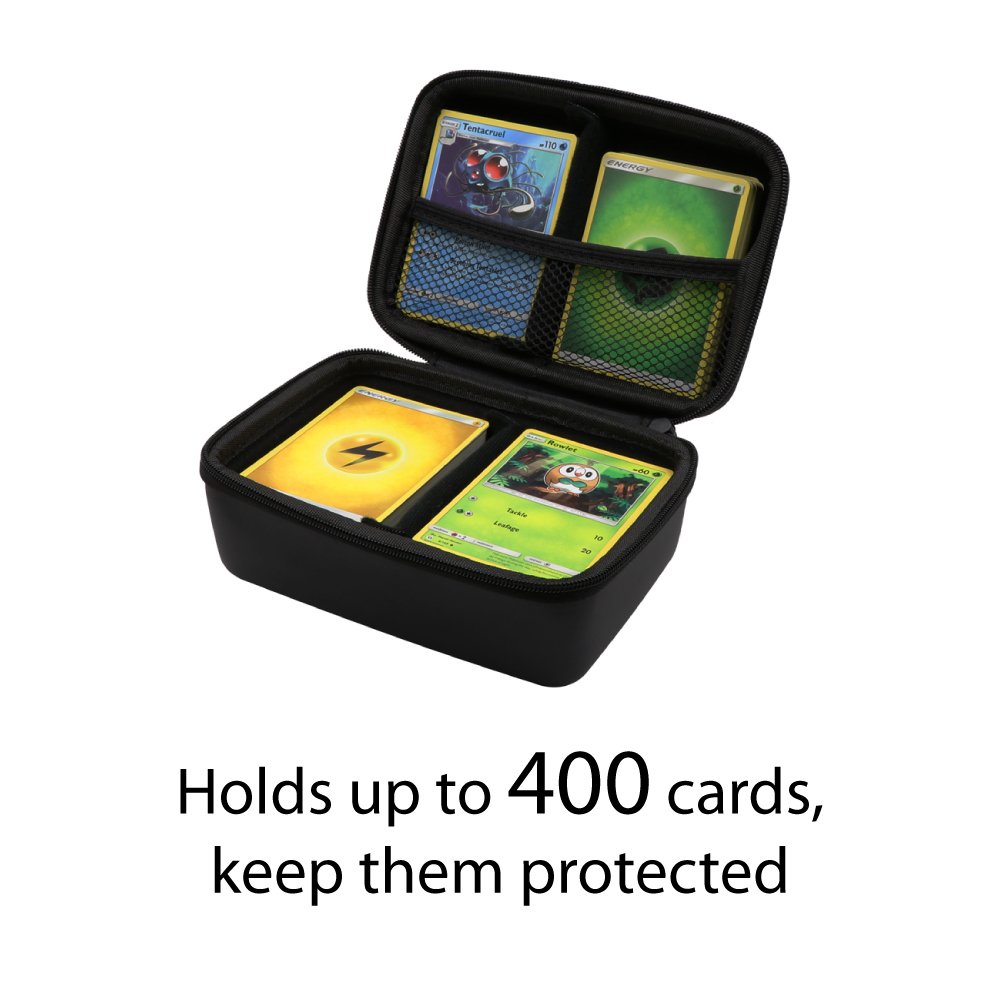 Rayvol Carrying Case for Pokemon Trading Cards, Fits up to 400 Cards, Card Holder with Hand Strap & Carabiner, Black