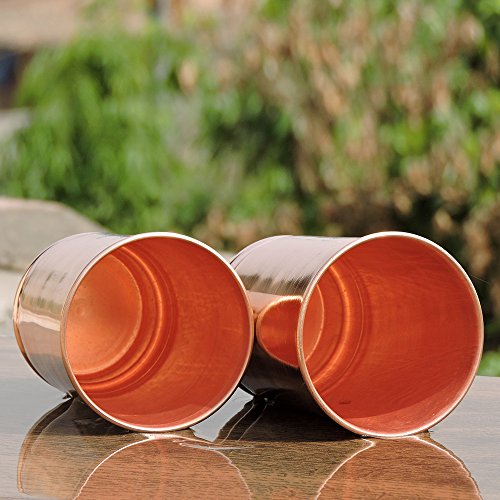 Pure Copper Tumblers Set of 2, UNLINED, UNCOATED and LACQUER Free | 350 Ml. (11.8 US Fl Oz) Traveller's Copper Cups for Ayurveda Health Benefits