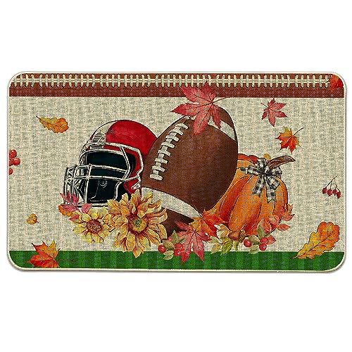 Hexagram Fall Door Mats 17x29 Inch, Fall Football Welcome Mats Outdoor, Autumn Fall Football Pumpkin Maple Leaf Farmhouse Doormats for Front Door Decorations, Decorative Fall Decor for Home