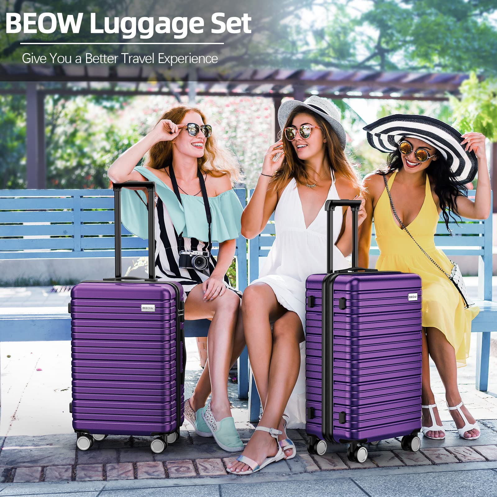 BEOW Expandable Luggage Sets Clearance 3 Piece Hardshell Lightweight PC+ABS Suitcase Spinner Wheels TSA Lock Purple