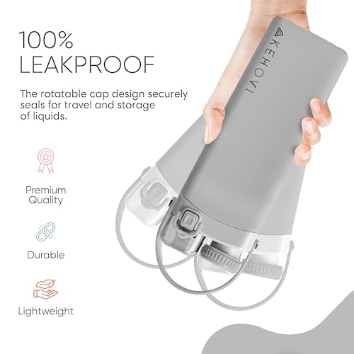 KEHOVI Collapsible Silicone Water Bottle - Reusable Foldable Bottle- Portable Bottle - Essential for Sports Gym Camping Hiking β Travel Must Have - Leak Proof - BPA Free - 20.5 oz (Platinum Gray)