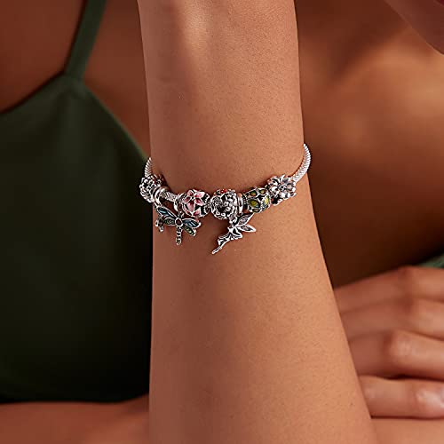 BISAER 925 Sterling Silver Daisy Flower Charms Ladybug Beads Charm for Bracelets Jewelry Gifts