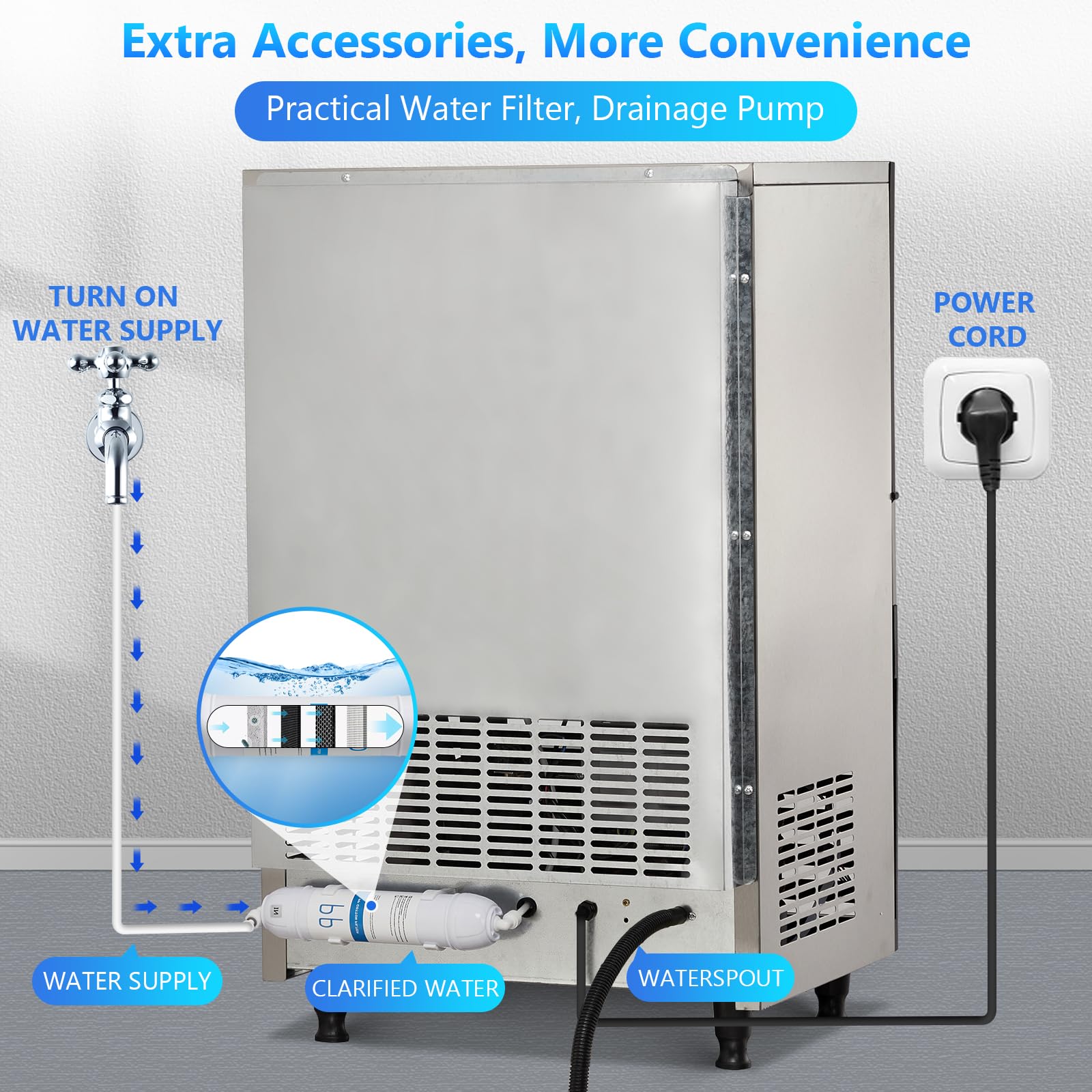 Commercial Ice Maker Machine 350Lb/24H, 1000W Ice Machine with 310Lbs Large Storage Bin, Industrial Ice Machine with LED Panel, Stainless Steel Clear Ice Cube Maker for Bar/Cafe/Restaurant/Business