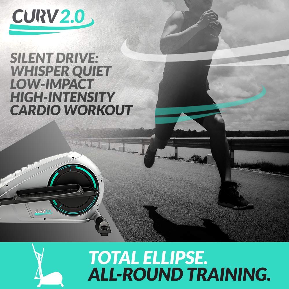Bluefin Fitness CURV 2.0 Elliptical Cross Trainer | Home Gym | Exercise Step Machine | Air Walker | Compact | Kinomap | Live Video Streaming | Video Coaching & Training | Black & Grey Silver