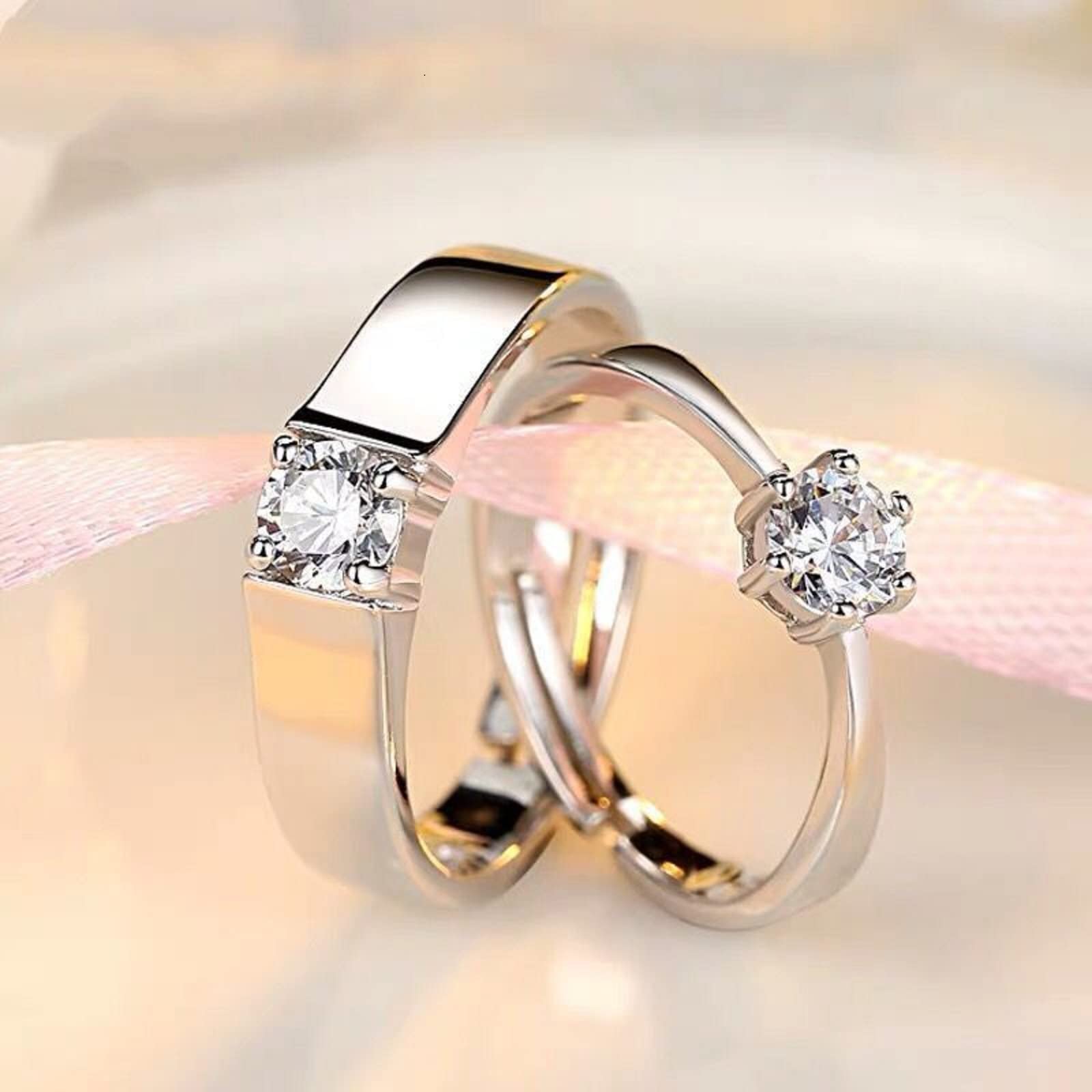 Chanjiso Platinum Pair Rings Open Zircon Couple Ring Female Niche Moissanite Silver Plated Ring (Zircon Couple Ring)