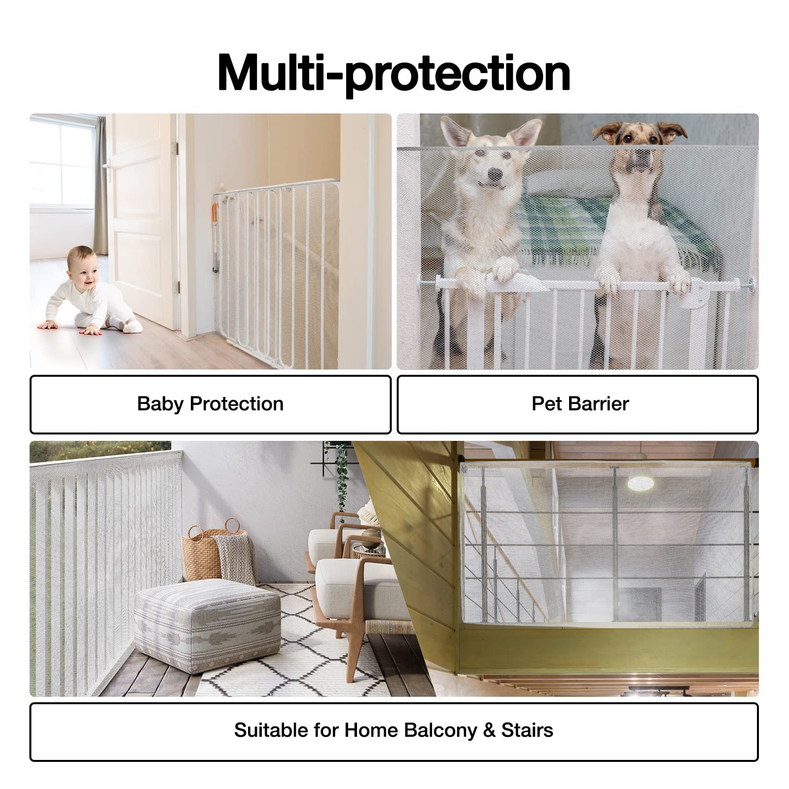 FlyLemon Child Safety Net,15ft×3ft Flexible Banister Guard, Railing Safety Net for Stairs, Balcony Safety Net for Baby Pets Cats Toys