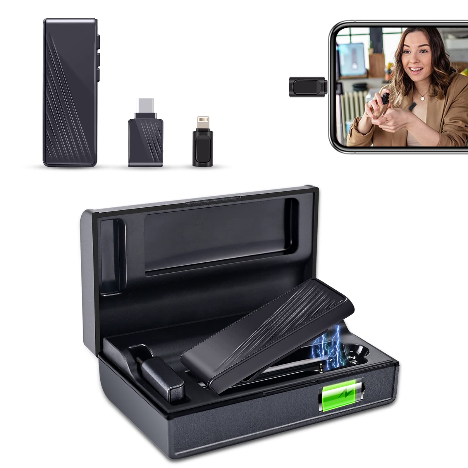 TERLAD Wireless Lavalier Microphone for iPhone with Charging Case, Noise Reduction Lapel Mic for iPhone, iPhone Microphone for YouTube/Facebook/Live TikTok, Compatible with Type-C, Plug-Play Auto Sync