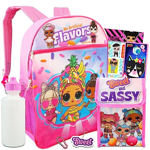 Fast Forward LOL Dolls Backpack with Lunch Box Set - Bundle with 16" LOL Doll Backpack, LOL Lunch Box, Water Bottle, Stickers, More | LOL Backpack for Girls