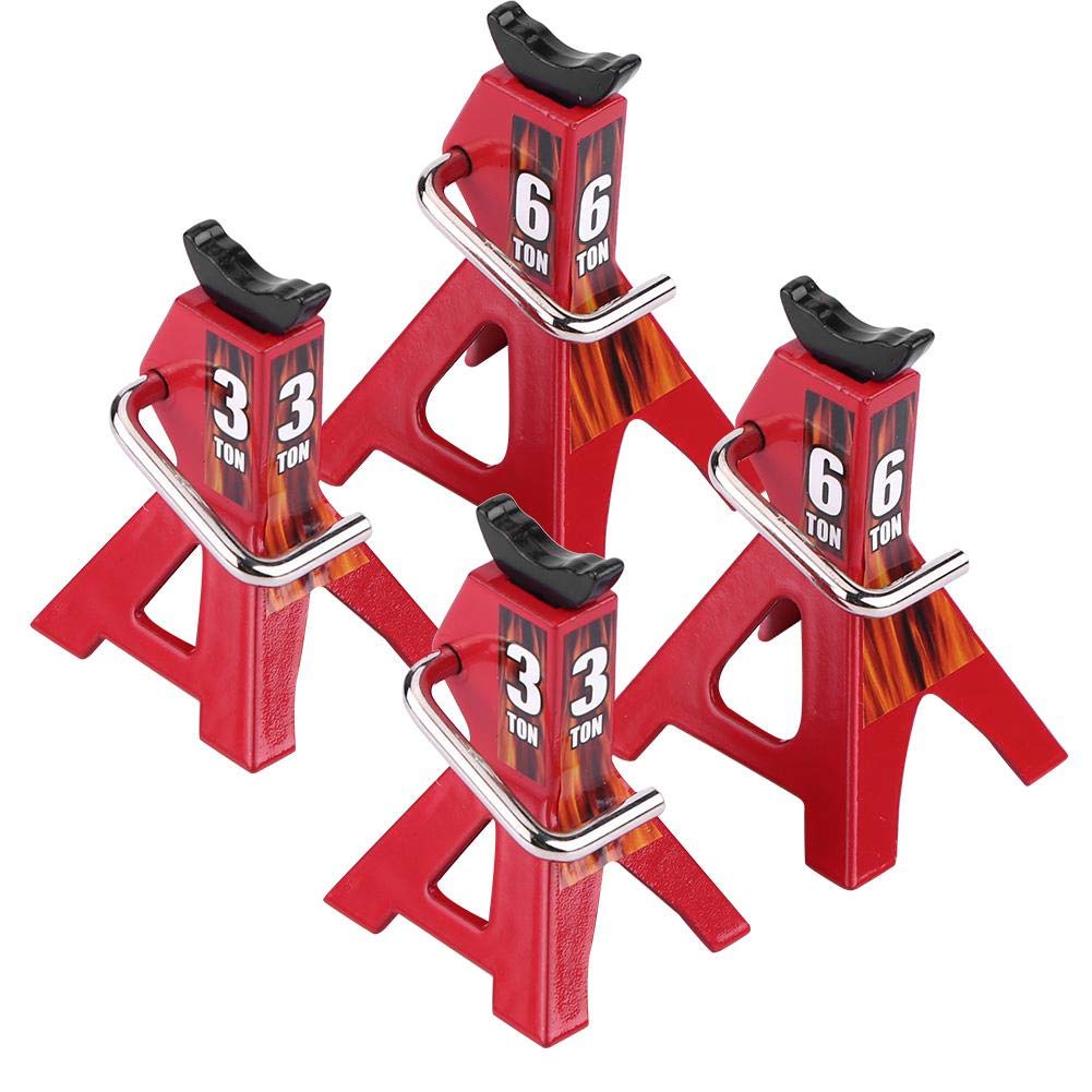 Rc Car Jack Stands Toy, 4Pcs 1/10 Scale High Simulation 6 Ton 3 Ton Toy Cars Stands Metal Jack Stand Rc Crawler Car Stands Model for D90 Wraith Scx10 1/10 Rc Crawler Accessories