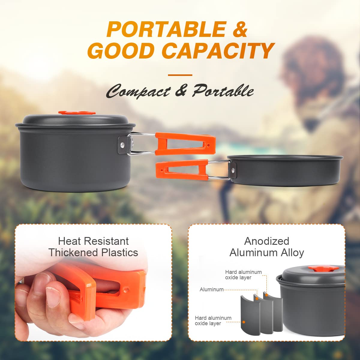 Bisgear Camping Cookware Mess Kit for Backpacking Gear - Camping Pots and Pans Set with Cups Plates Flatware - Camping Cooking Set Accessories - Survival Gear and Equipment