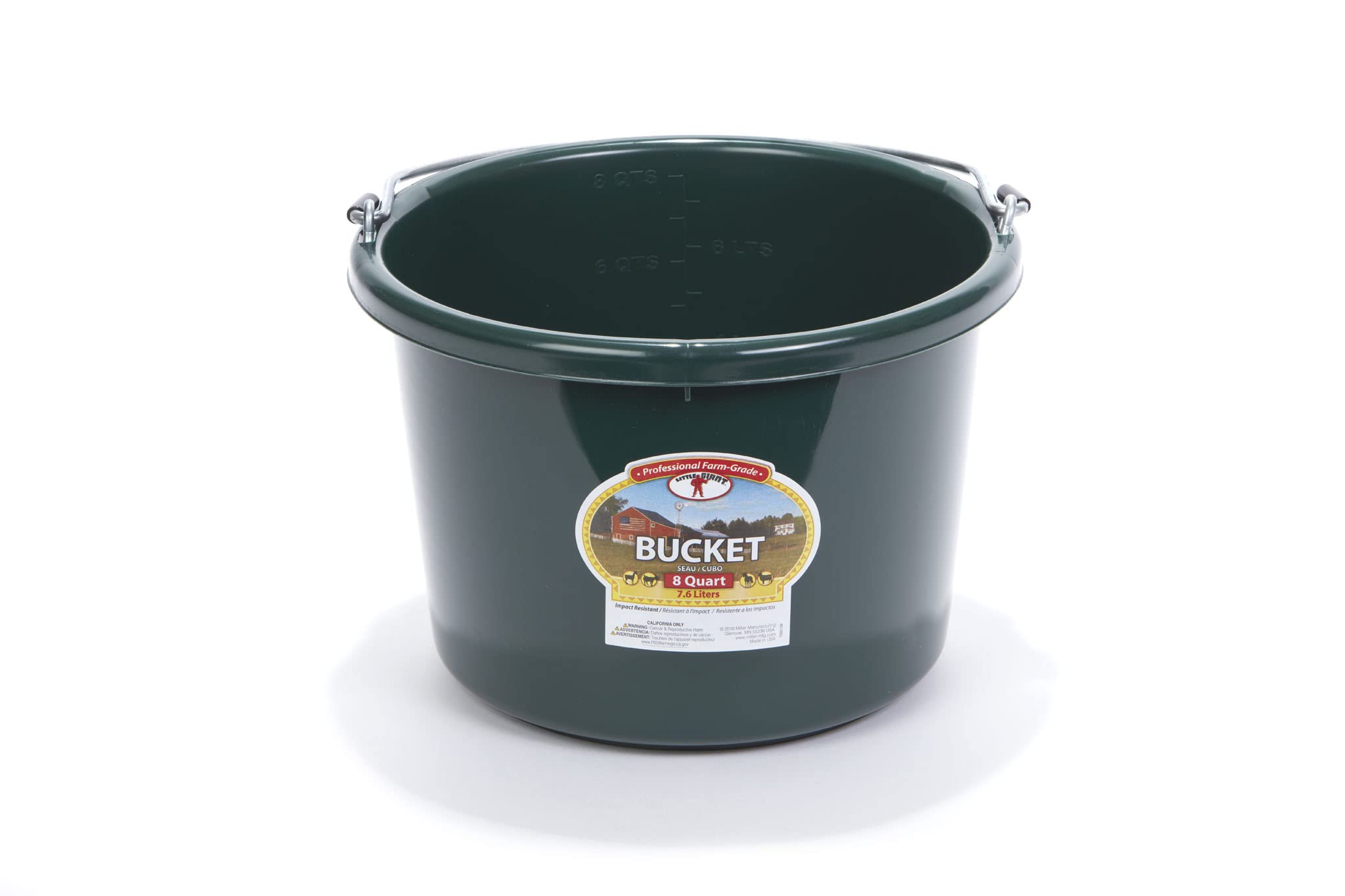 Little Giant® Plastic Animal Feed Bucket | Round Plastic Feed Bucket with Metal Handle | Made in USA | 8 Quarts | Green