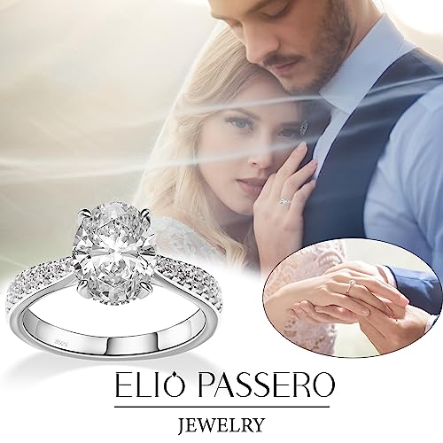 Elio Passero Engagement Rings,S925 Sterling Silver Solitaire 3CT CZ Engagement Rings Round/Oval/Pillow-shaped/Rectangular Promise Engagement Wedding Bands with Side Stones for Women Couple Rings Size4-10