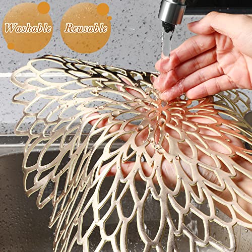 CHENGU 24 Pcs Round Pressed Vinyl Placemats Metallic Place Mat Coaster Set Including Placemats and Coasters Non Slip Heat Resistant Washable Table Mats for Dining Table Kitchen Decoration (Gold)