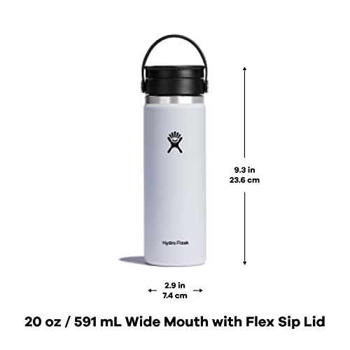 Hydro Flask Wide Mouth Bottle with Flex Sip Lid - Insulated Water Bottle Travel Cup Coffee Mug White 20 oz