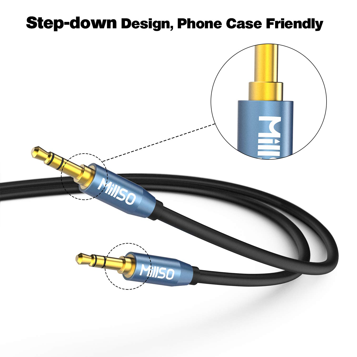 MillSO Audio Splitter, Female to 2 Male 3.5mm TRS Audio Splitter, 8 Feet SapphireBlue&Gold-Plated Stereo Jack Headphones Adapter Cable for Smartphone, Computer, Mp3, Earphone, Speakers