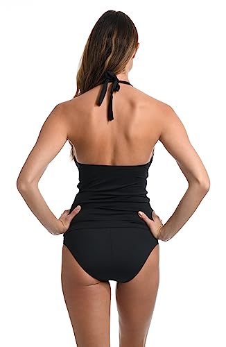 La Blanca Women's Standard Island Goddess Halter Tankini Swimsuit Top, Black, 14