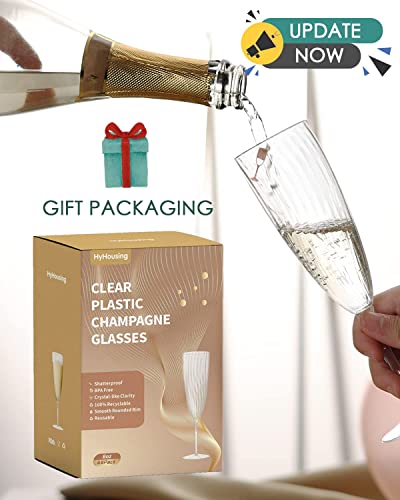 HyHousing 48 Plastic Champagne Flutes, Clear Disposable Plastic Champagne Glasses Reusable Wine Cocktail Cups for Home Daily Life Party Wedding Toasting Drinking Birthday(6 oz)