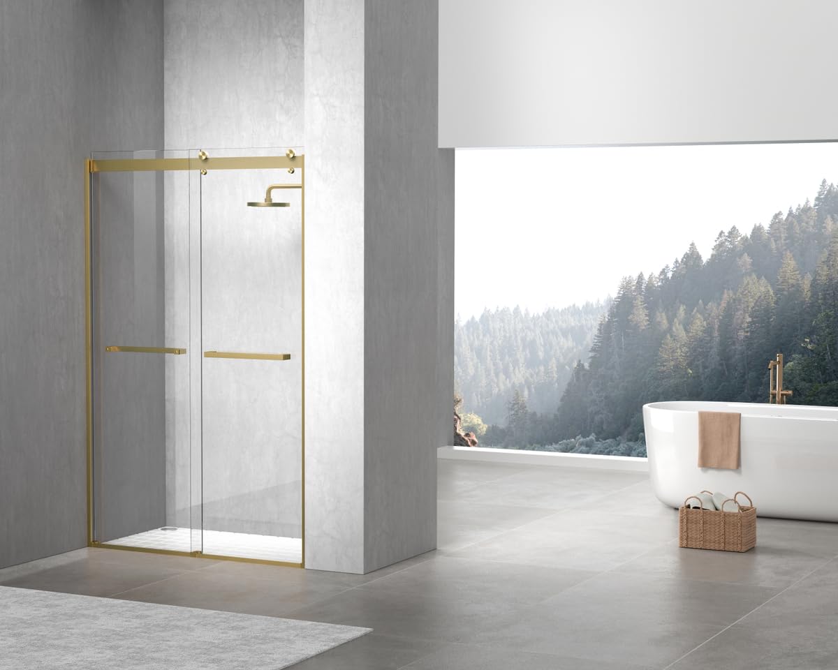 Elegant Kitchen and Bath SD202-4876BGD Frameless Shower Door 48 x 76 Brushed Gold
